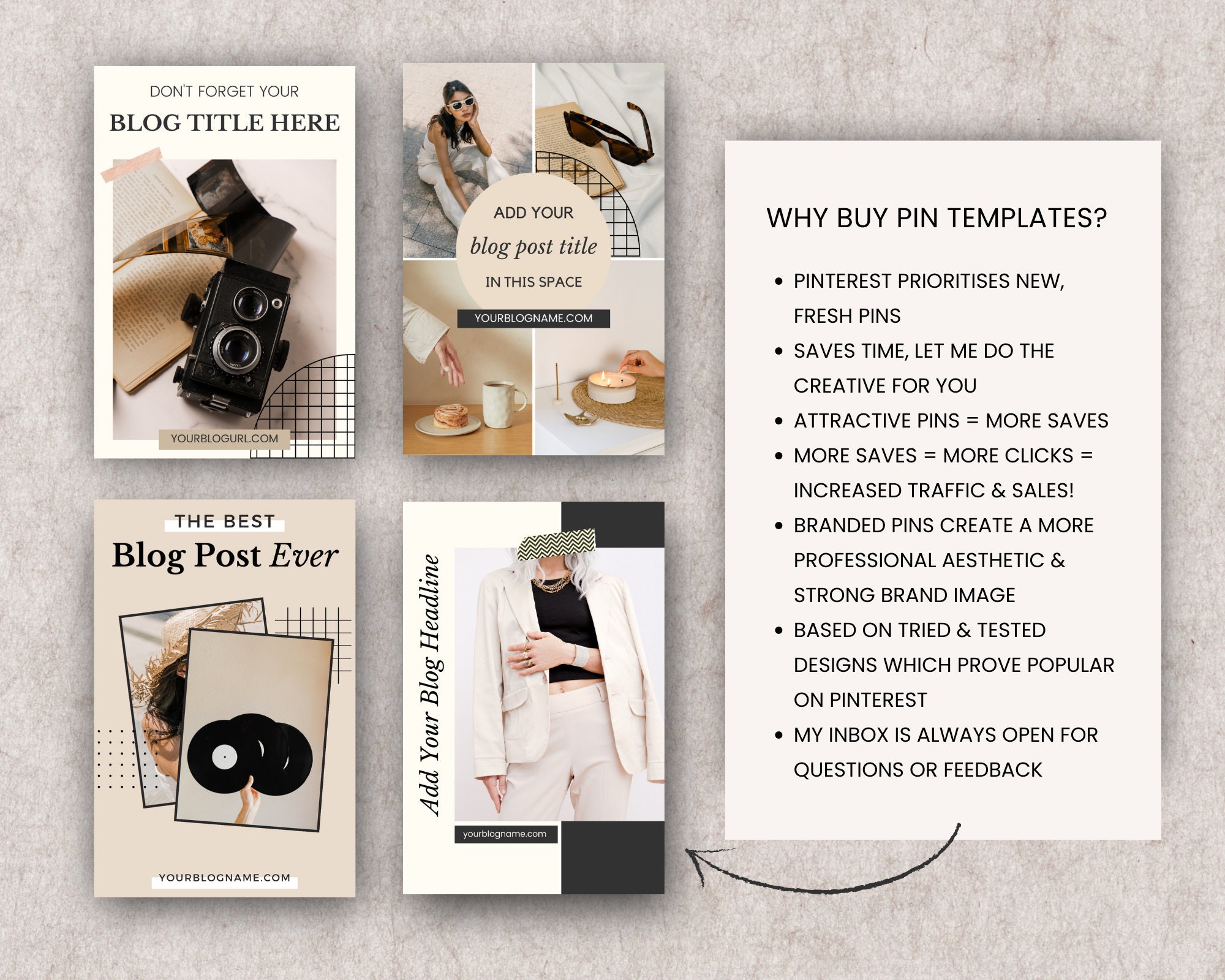 50 Pinterest Templates Aesthetic Canva Templates for Bloggers Neutral ...