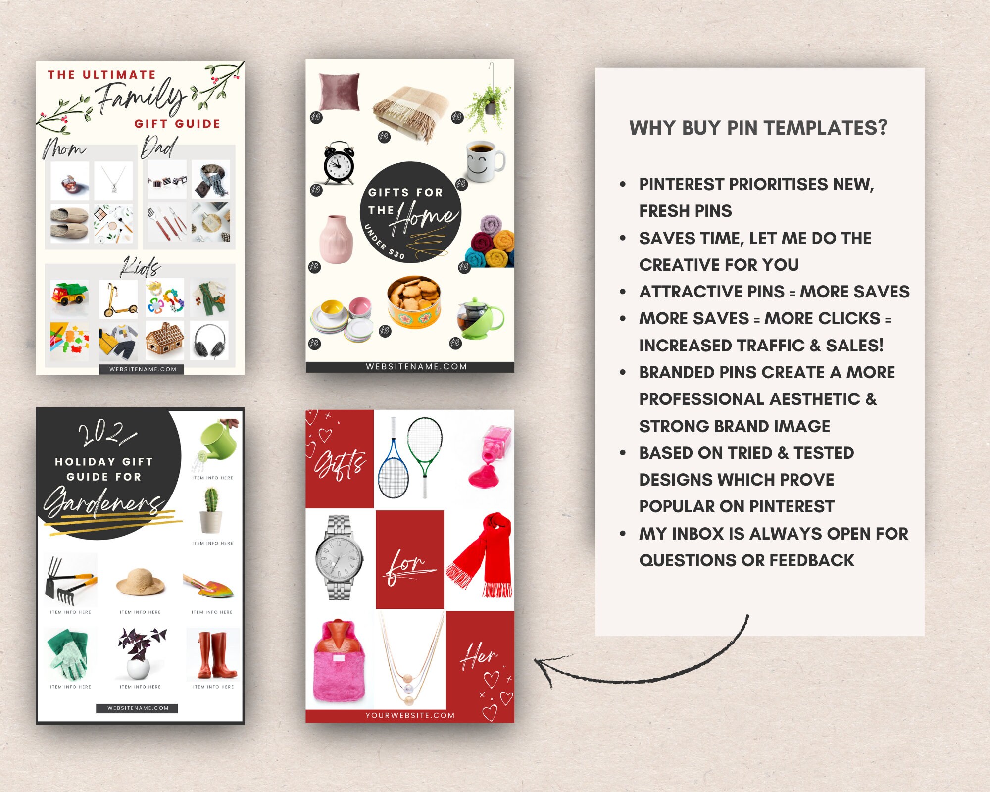 Gift Guide Pinterest Templates for Canva - Canva Templates for Bloggers ...