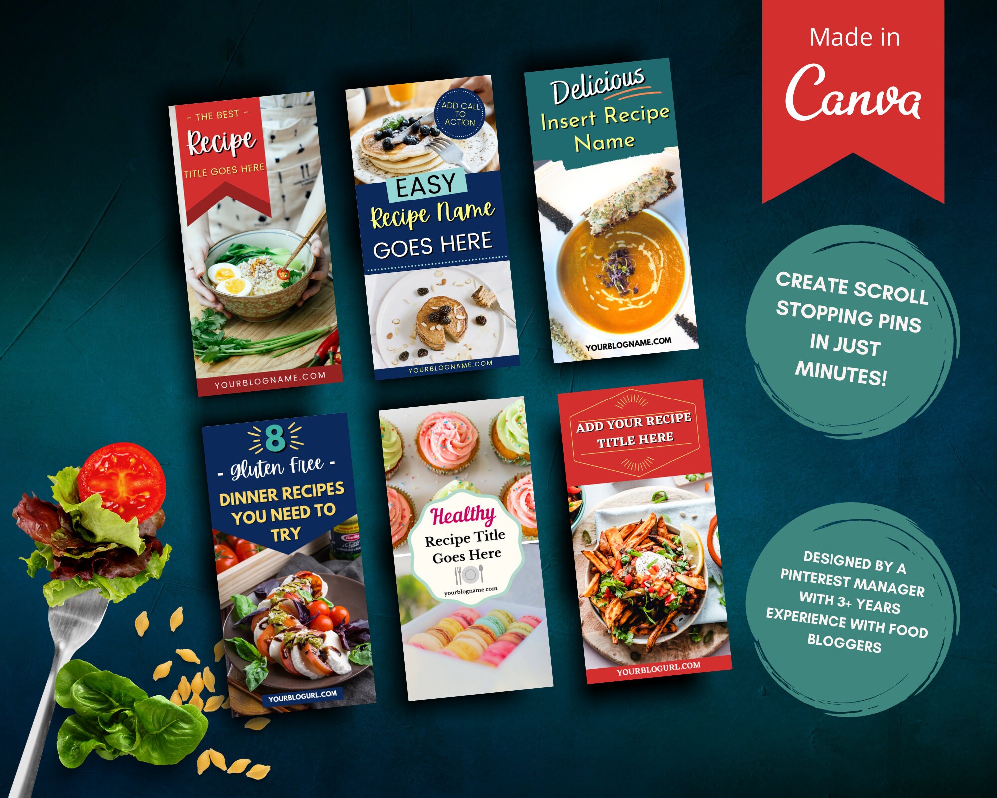 30 Food Blogger Pinterest Templates for Canva | Customizable Canva ...