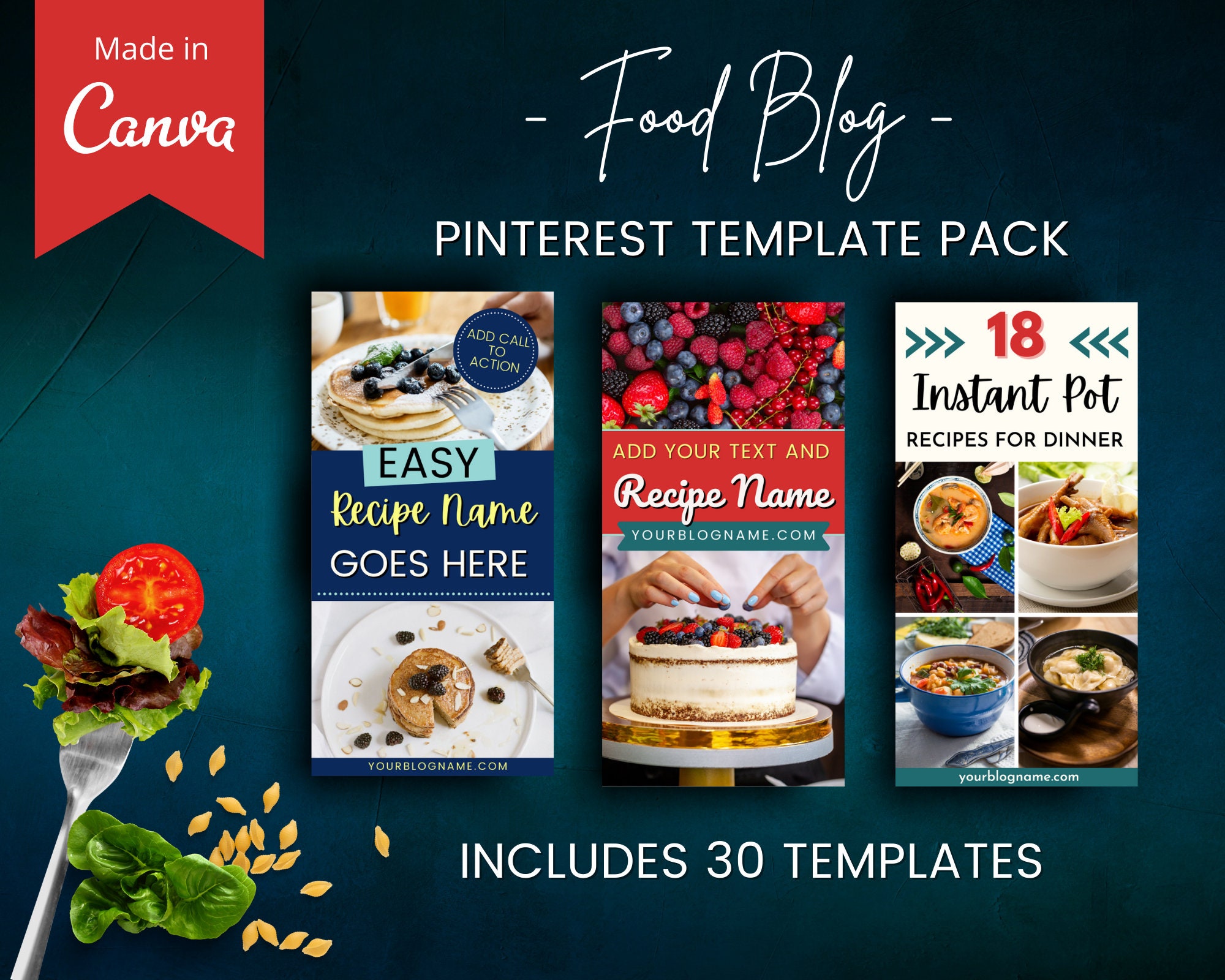 30 Food Blogger Pinterest Templates for Canva | Customizable Canva ...