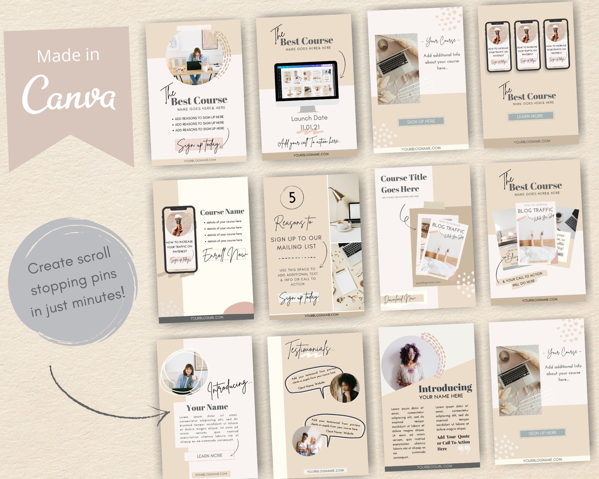 12 Pinterest Templates for Canva | Canva Templates for Online Course or ...