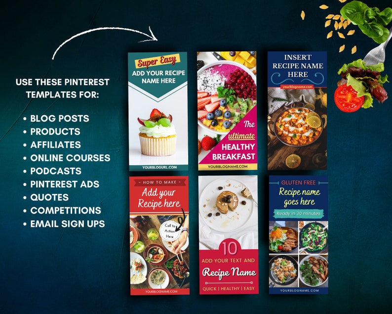 30 Food Blogger Pinterest Templates for Canva | Customizable Canva ...