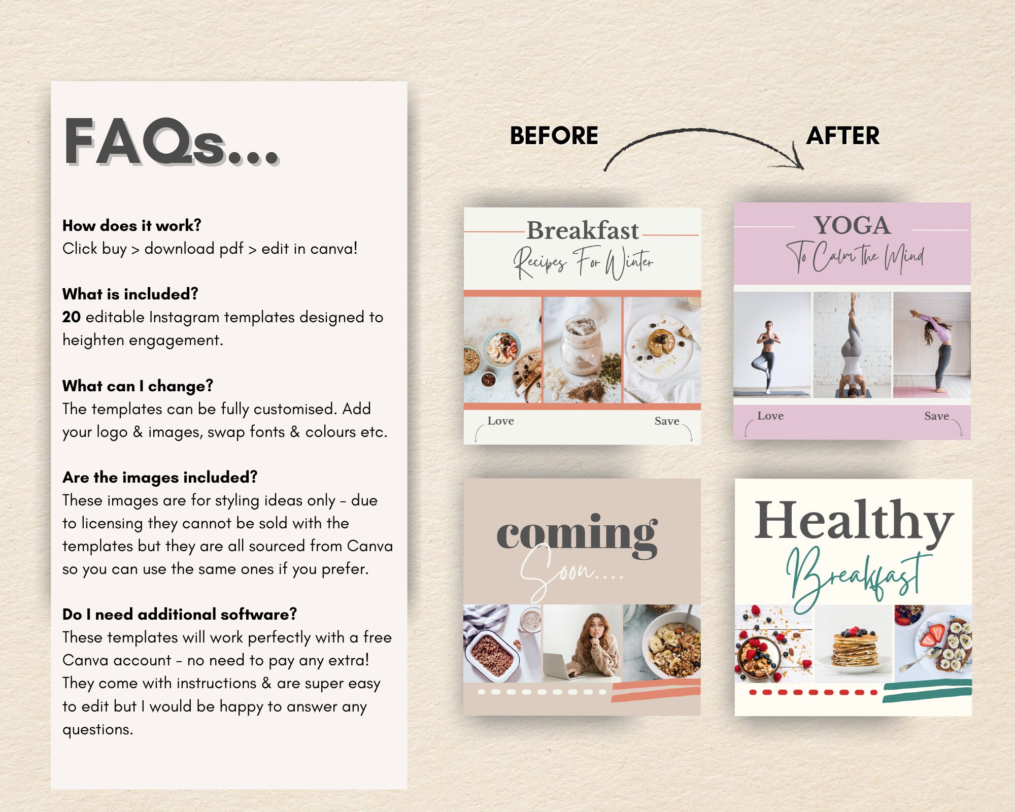 20 Wellness Instagram Post Templates Instagram Templates for Canva ...