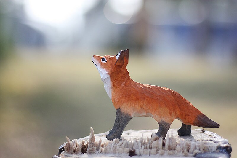 Fox Pure Hand Wood Carving Ornamentssolid Wood Animal Wood - Etsy