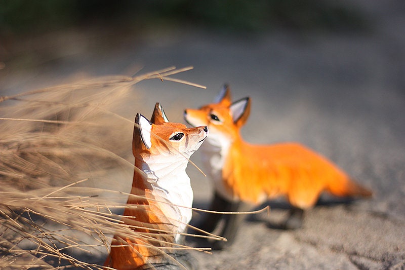 Fox Pure Hand Wood Carving Ornamentssolid Wood Animal Wood - Etsy