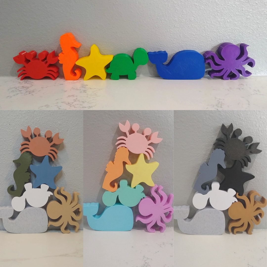 Sea Creature Stacking Blocks / Montessori Toy / 6-12 Piece Set / 3D ...