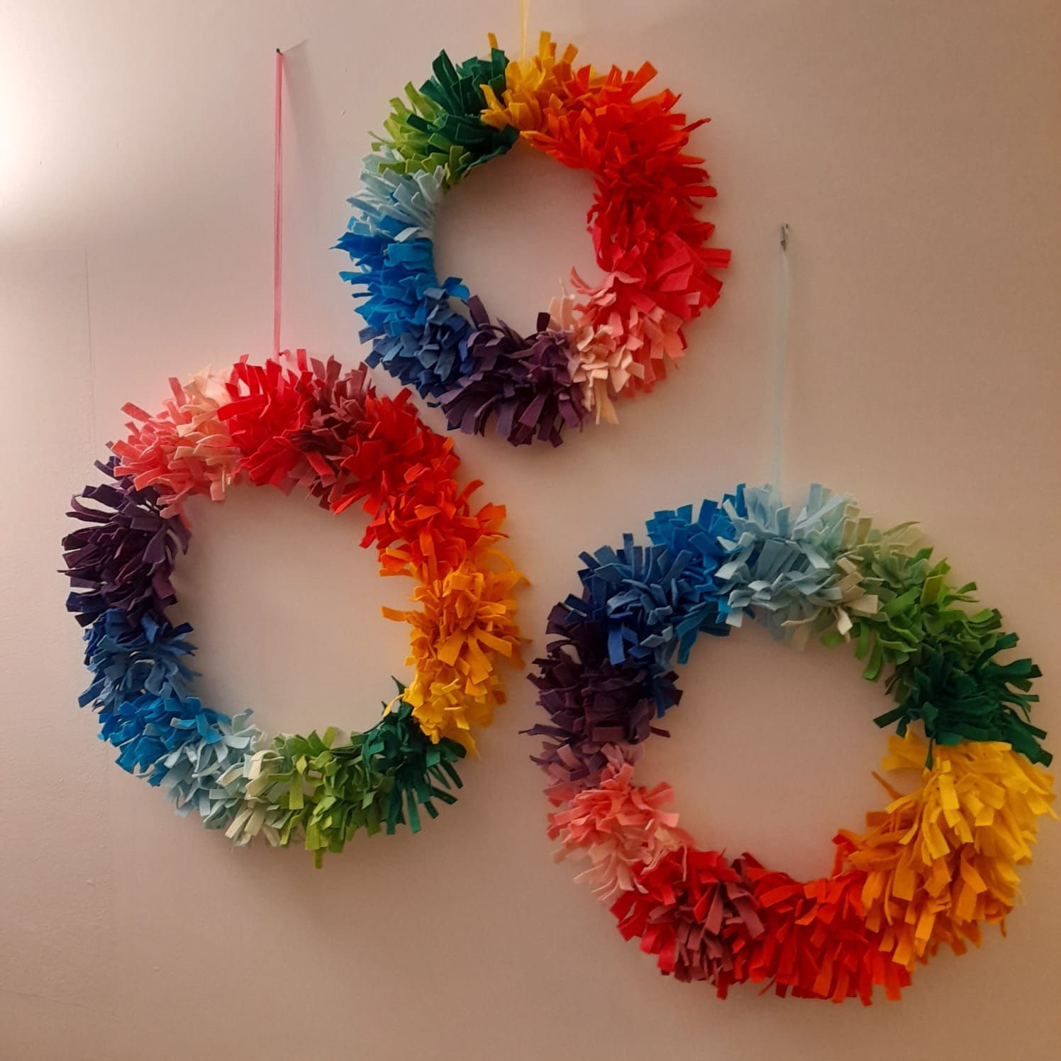 Three fantastic felt rainbow wreaths/ rings small medium and | Etsy
