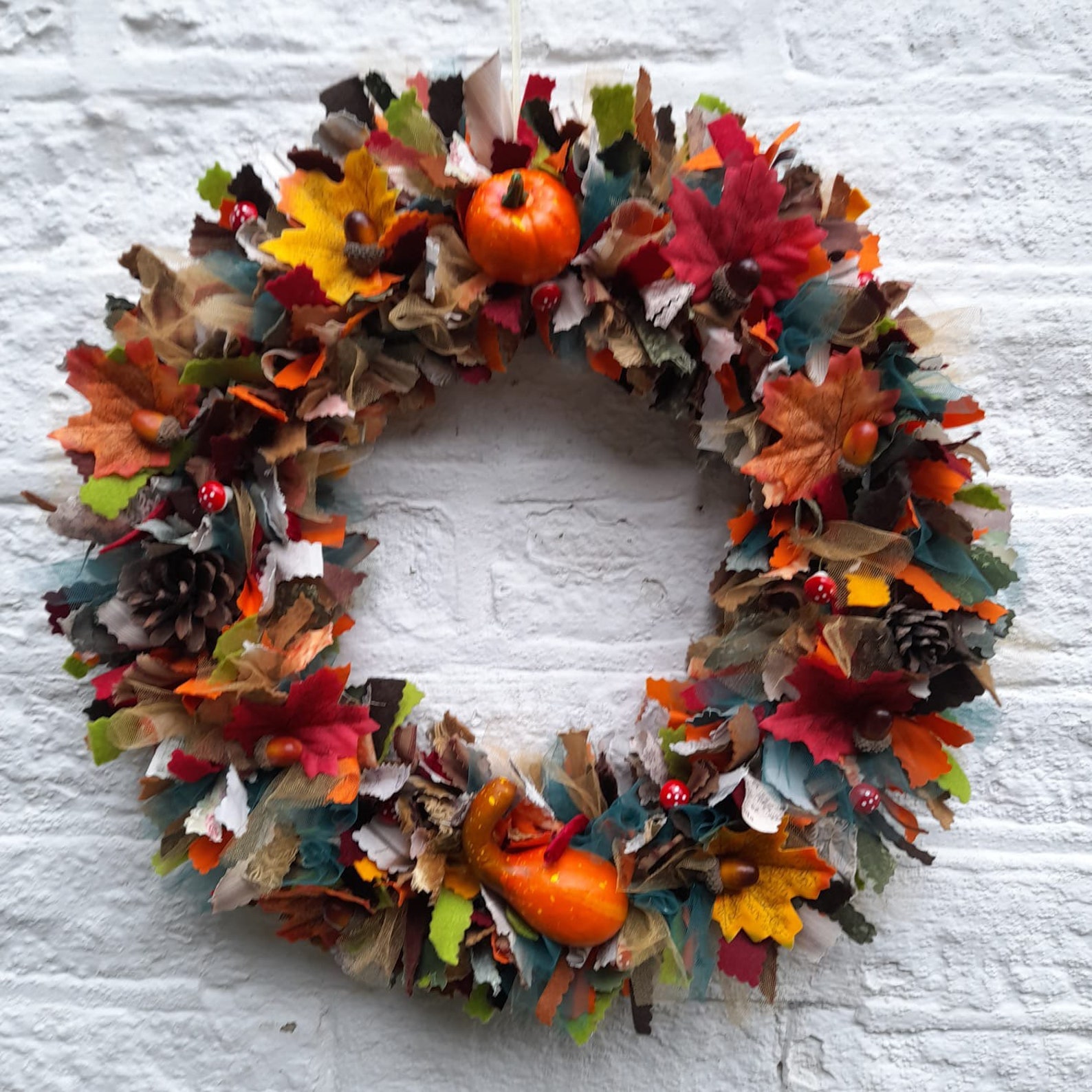 Gorgeous Autumn Pumpkin Rag Wreath/ Ring/ Wall/ Door Hanging Size Large ...