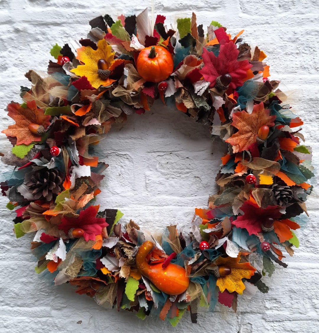 Gorgeous Autumn Pumpkin Rag Wreath/ Ring/ Wall/ Door Hanging Size Large ...