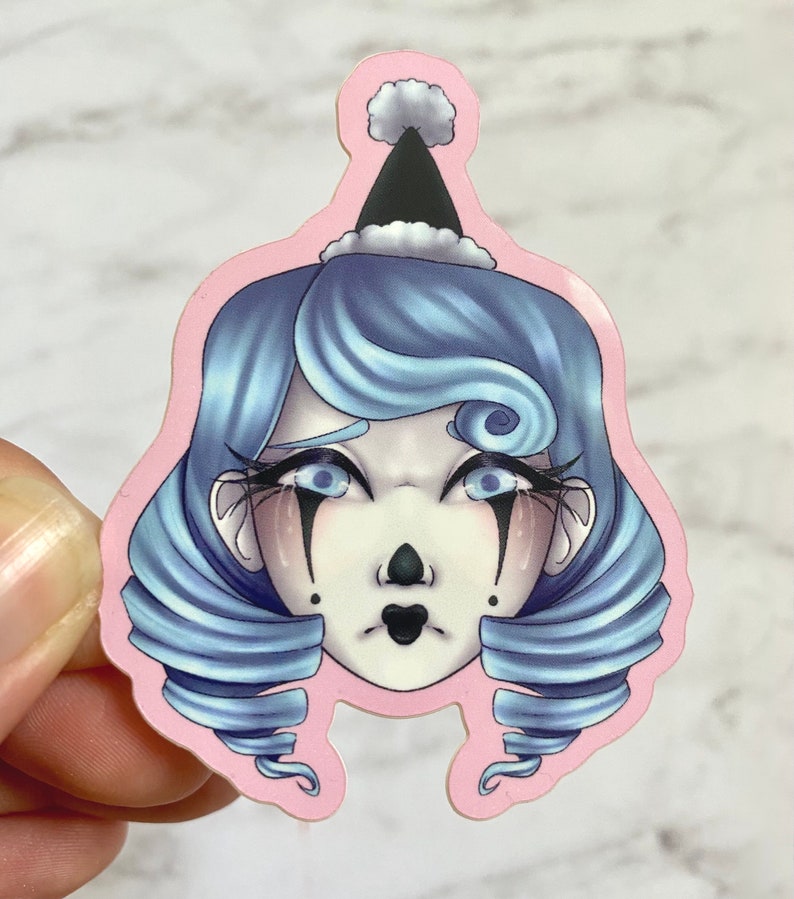 Sad Clown Girls Sticker Pack, Pack of 2 Glossy Stickers, Waterproof ...