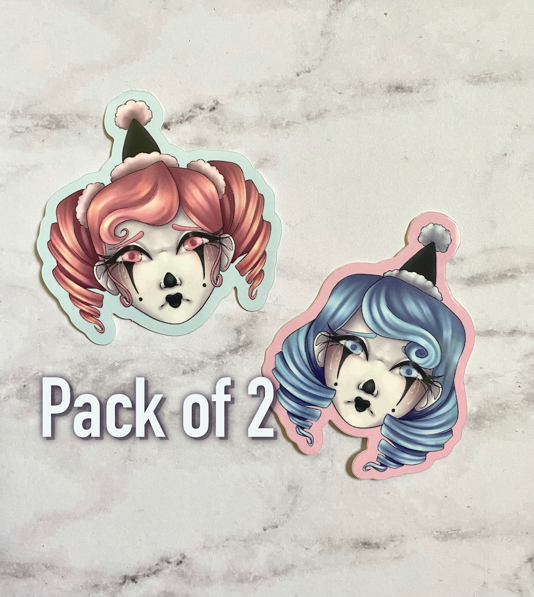 Sad Clown Girls Sticker Pack, Pack of 2 Glossy Stickers, Waterproof ...