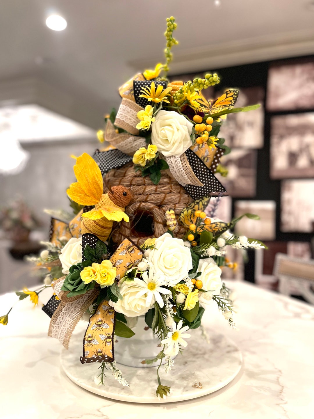 Beehive Flowers Centerpiece/table Decor/gift/spring Summer Decor/bee ...