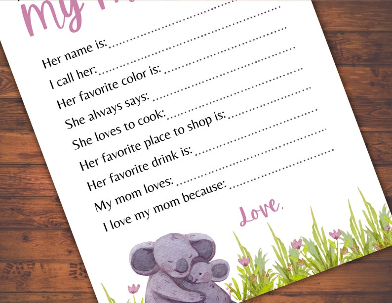 All About My Mom Printable/fill in the Blank/mother's Day Questionnaire ...
