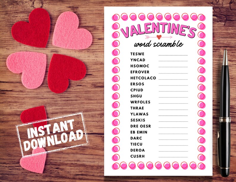 Printable Valentine's Word Scramble / Valentine's Game / Valentine's ...