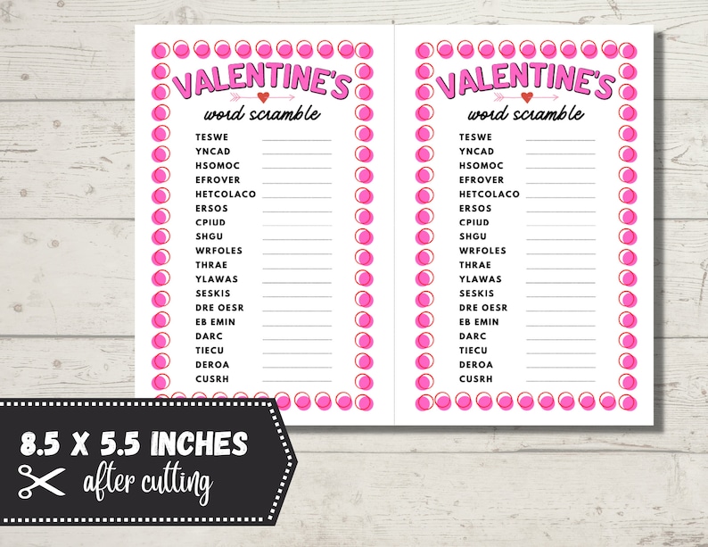 Printable Valentine's Word Scramble / Valentine's Game / Valentine's ...