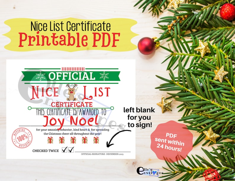 Nice List Certificate/north Pole/personalized Nice List Certificate ...
