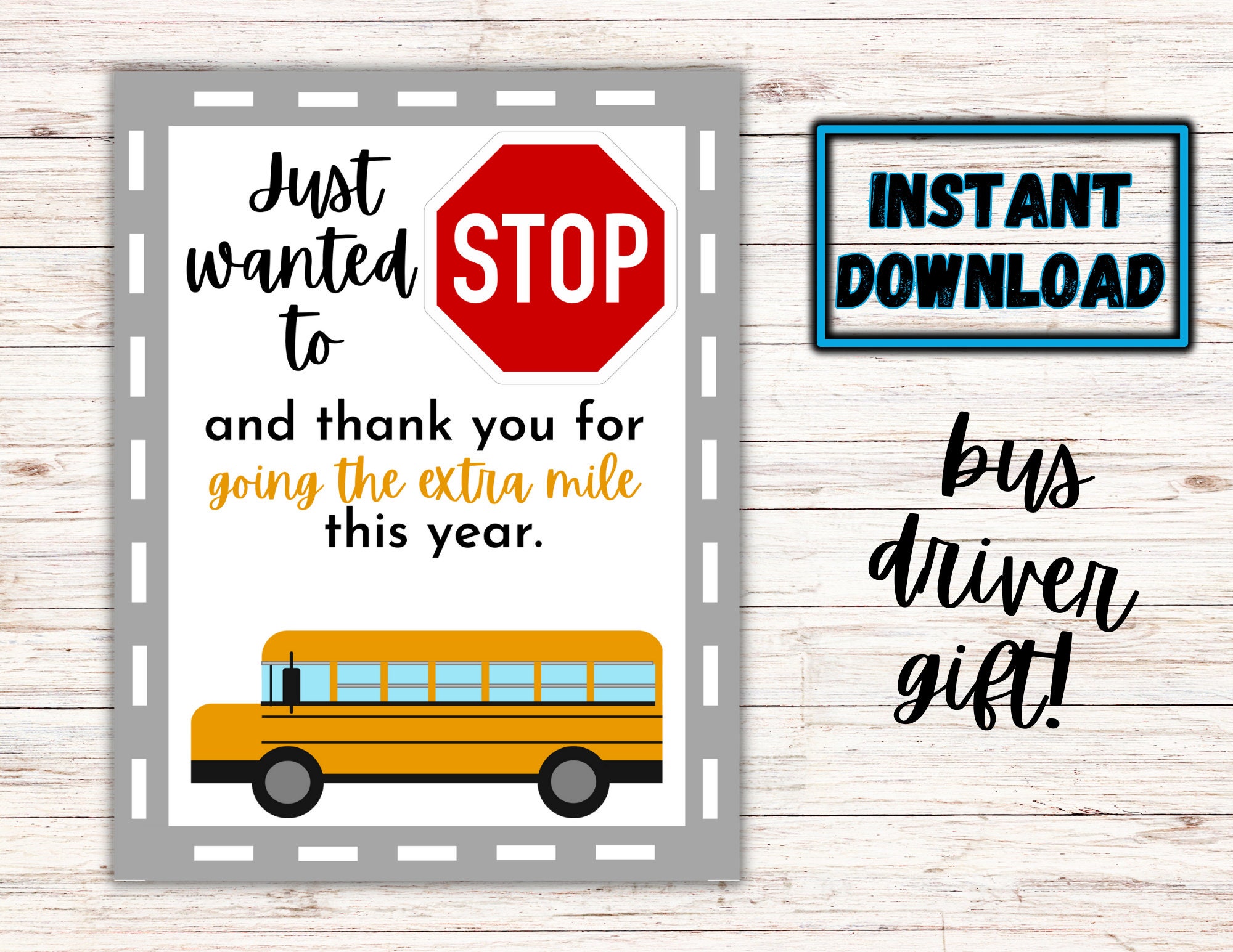 Bus Driver Thank You Gift Tag/instant Download/thank You/bus Driver ...