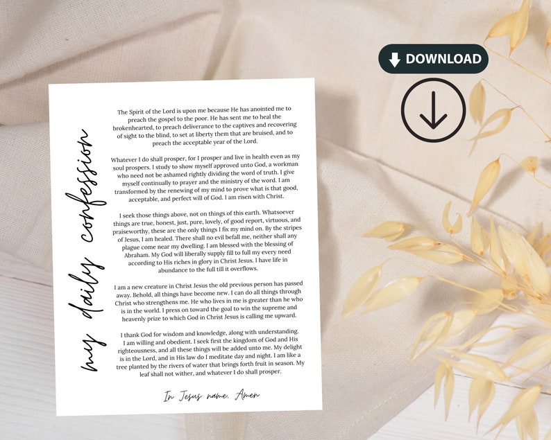 My Daily Confession Printable | Bible Verse Prayers | Wall Art Print ...
