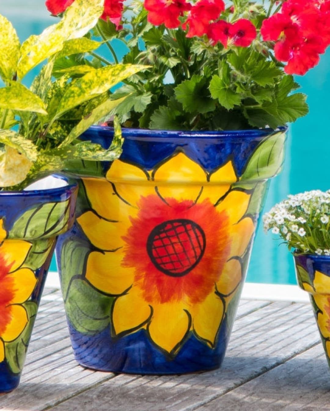 Sunshine Ceramica Sunflower Design Pot Planter for Outdoor or Indoor ...