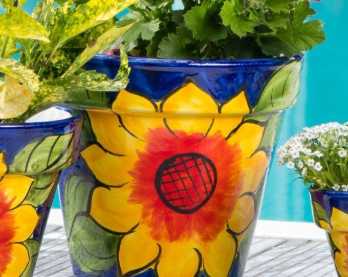 Sunshine Ceramica Sunflower Design Pot Planter for Outdoor or Indoor ...