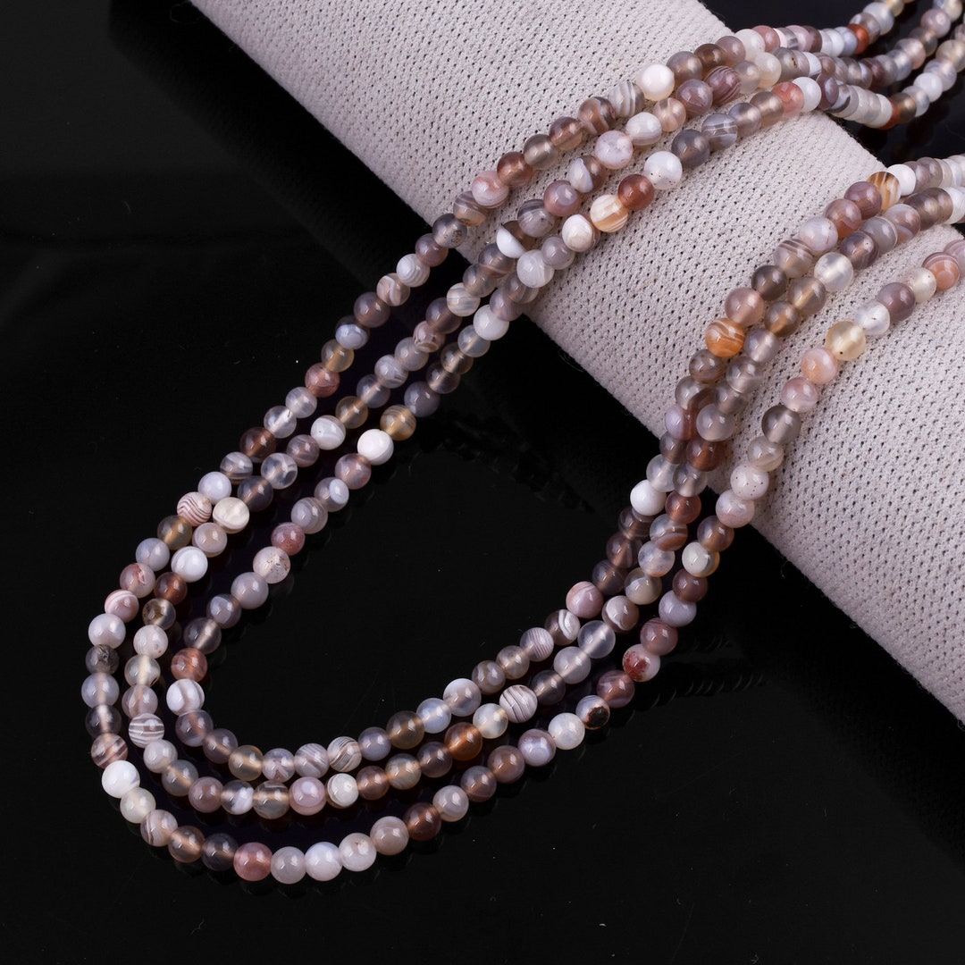 Natural Persian Gulf Agate 4 MM Round Smooth Beads Handmade 3 String ...