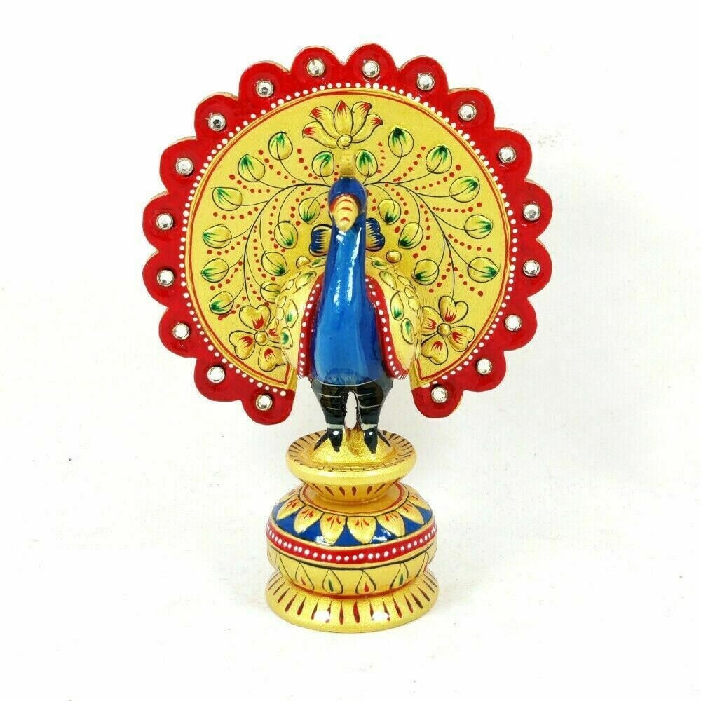Peacock Hand Carved Painted Wooden Idol Statue Home Décor | Etsy