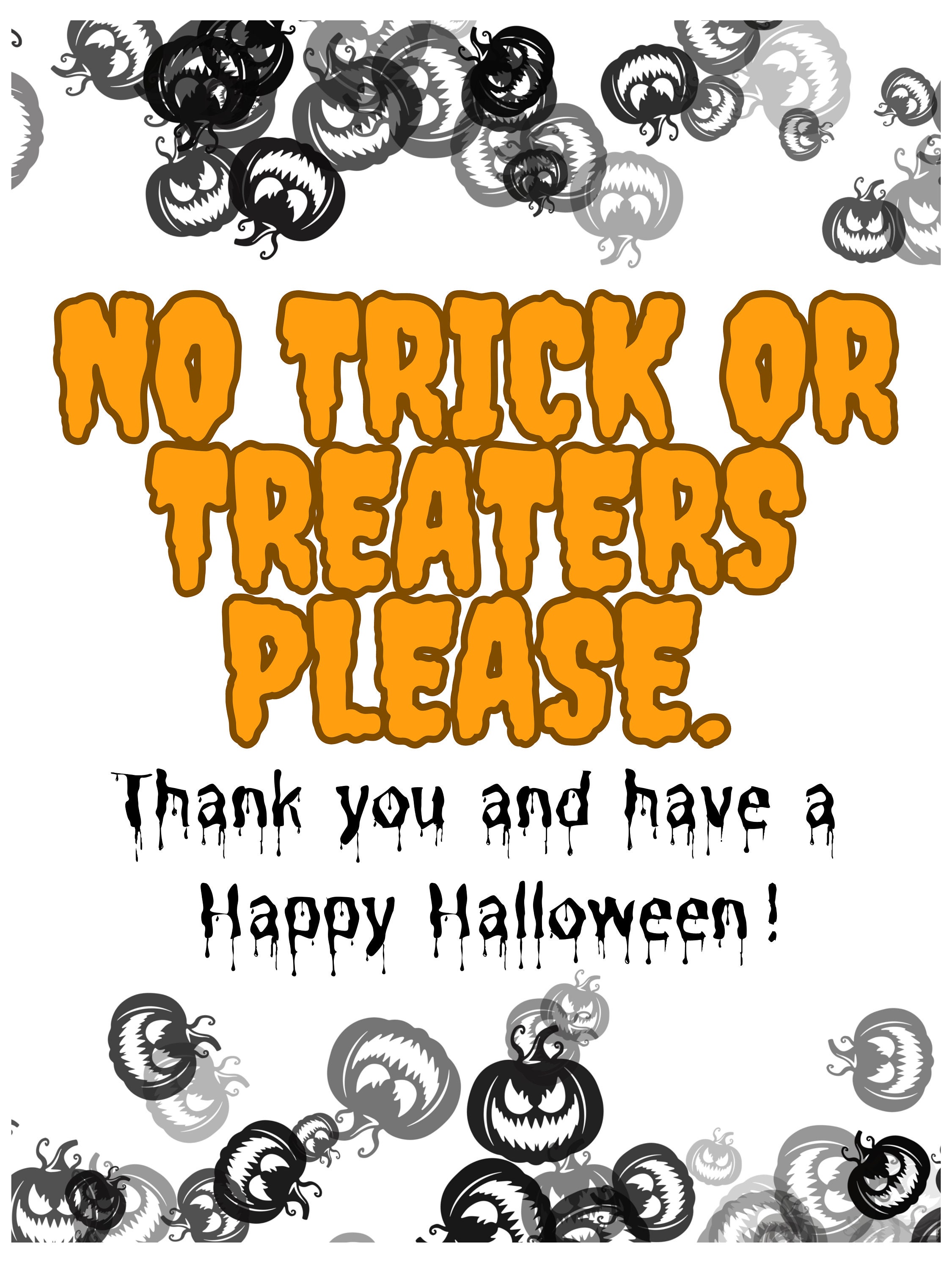 No Trick Or Treaters Please Halloween Downloadable File Poster Etsy