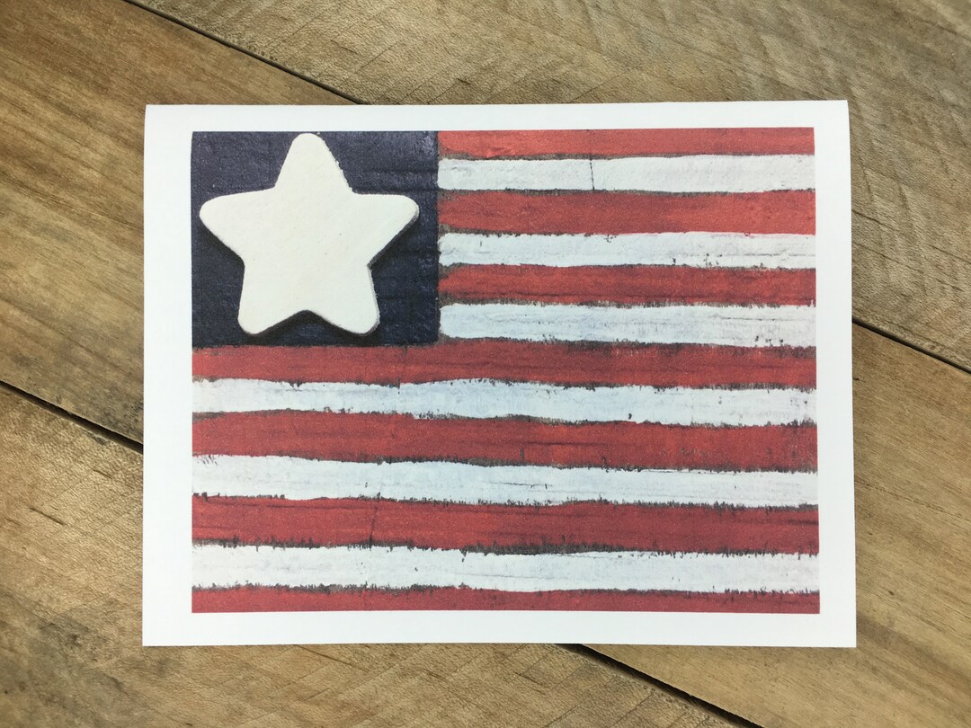 American Flag Note Card Rustic Primitive Patriotic 4th of - Etsy