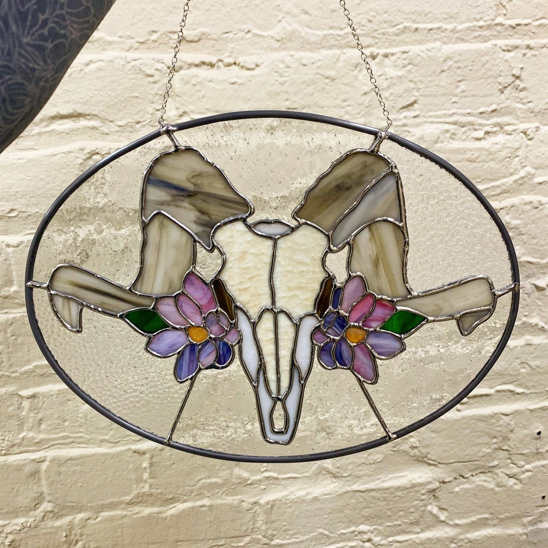 Ram Skull and Ruby Magnolia Stained Glass - Etsy