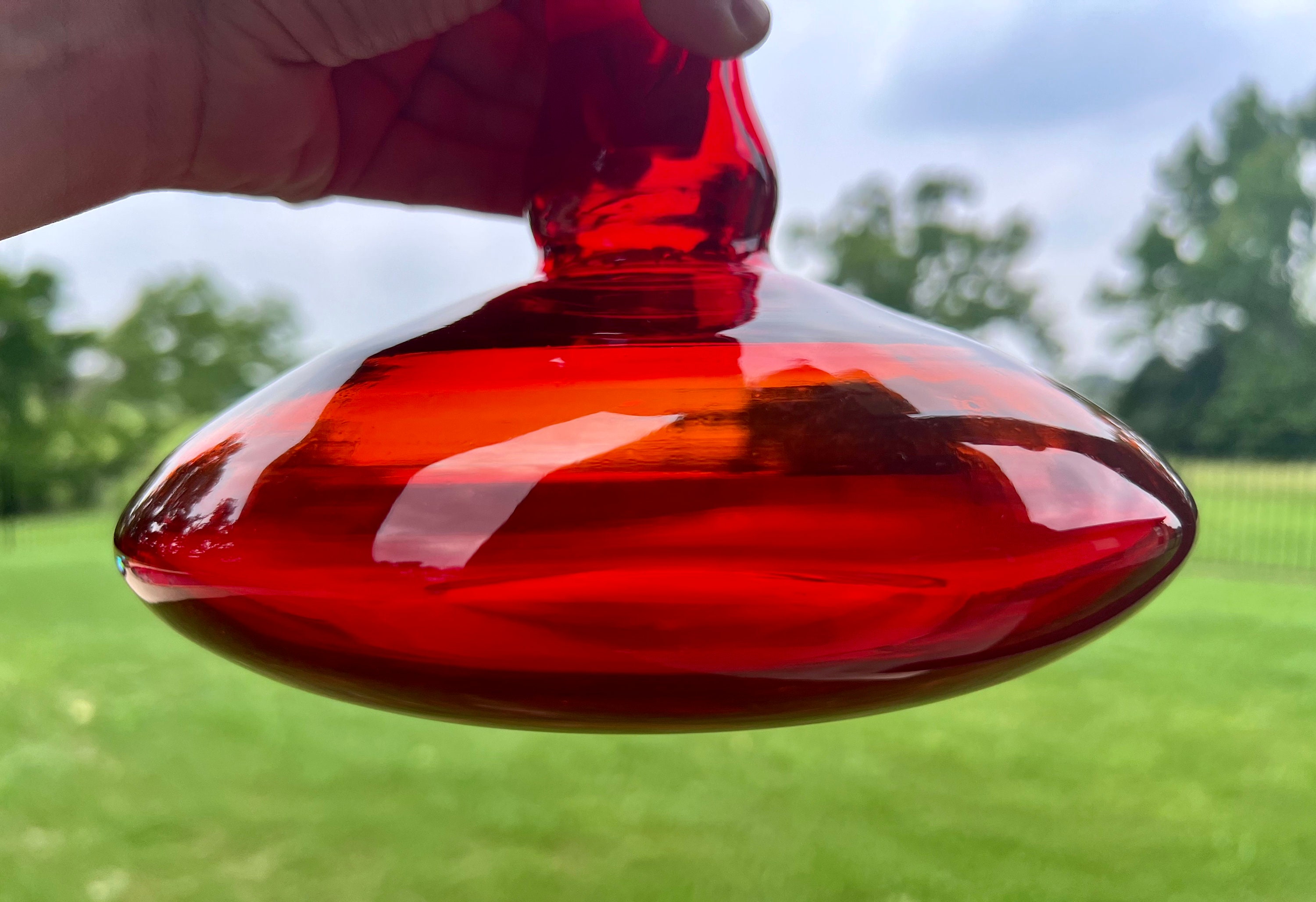 Blenko Style Ruby Red Amberina Glass Wine Decanter Flat Top Stopper MCM ...