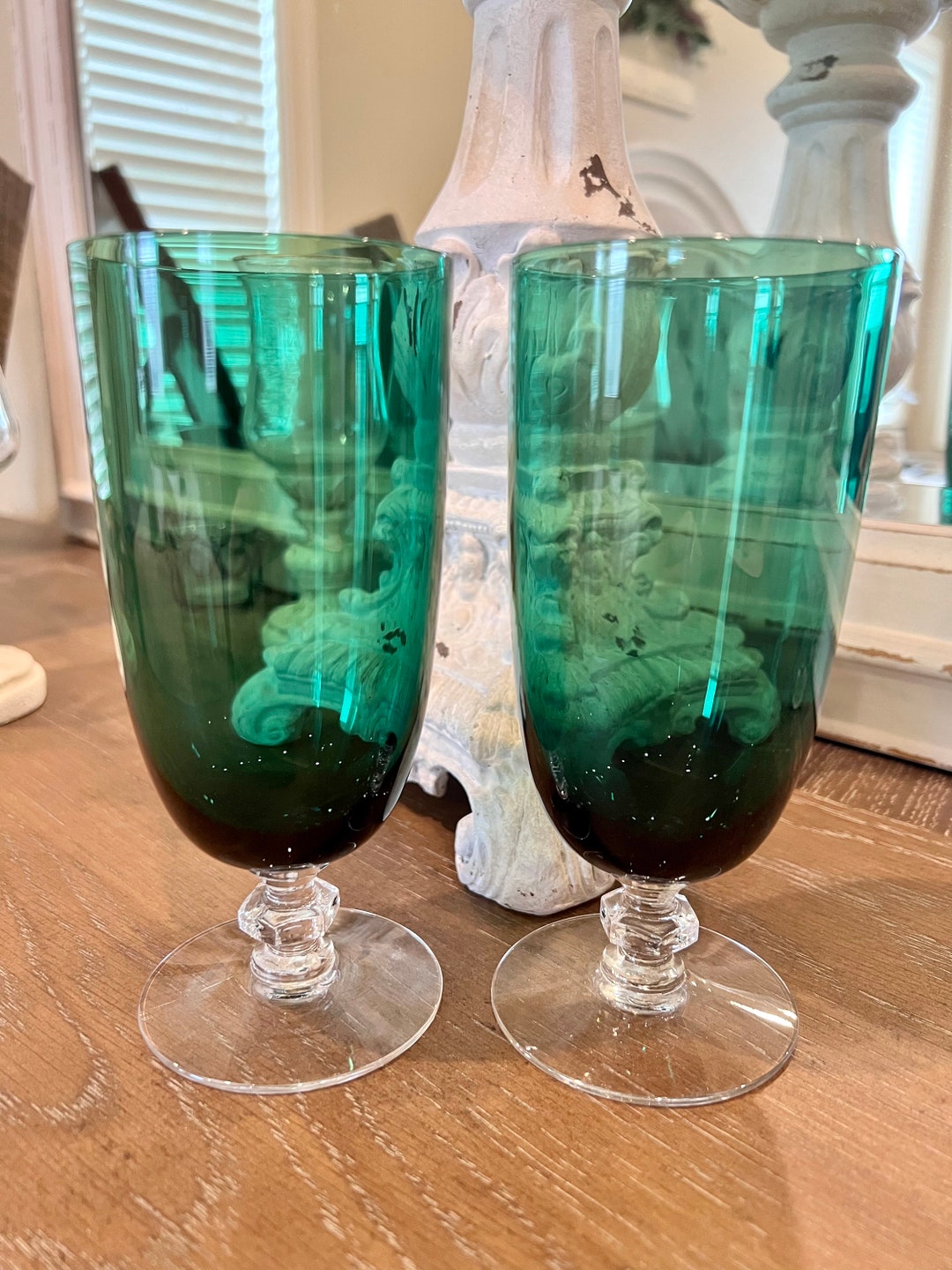 Vintage Tiffin Killarney Green Iced Tea Glass 17394 6 3/8 MCM Set of 2 ...