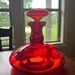 Blenko Style Ruby Red Amberina Glass Wine Decanter Flat Top Stopper MCM ...