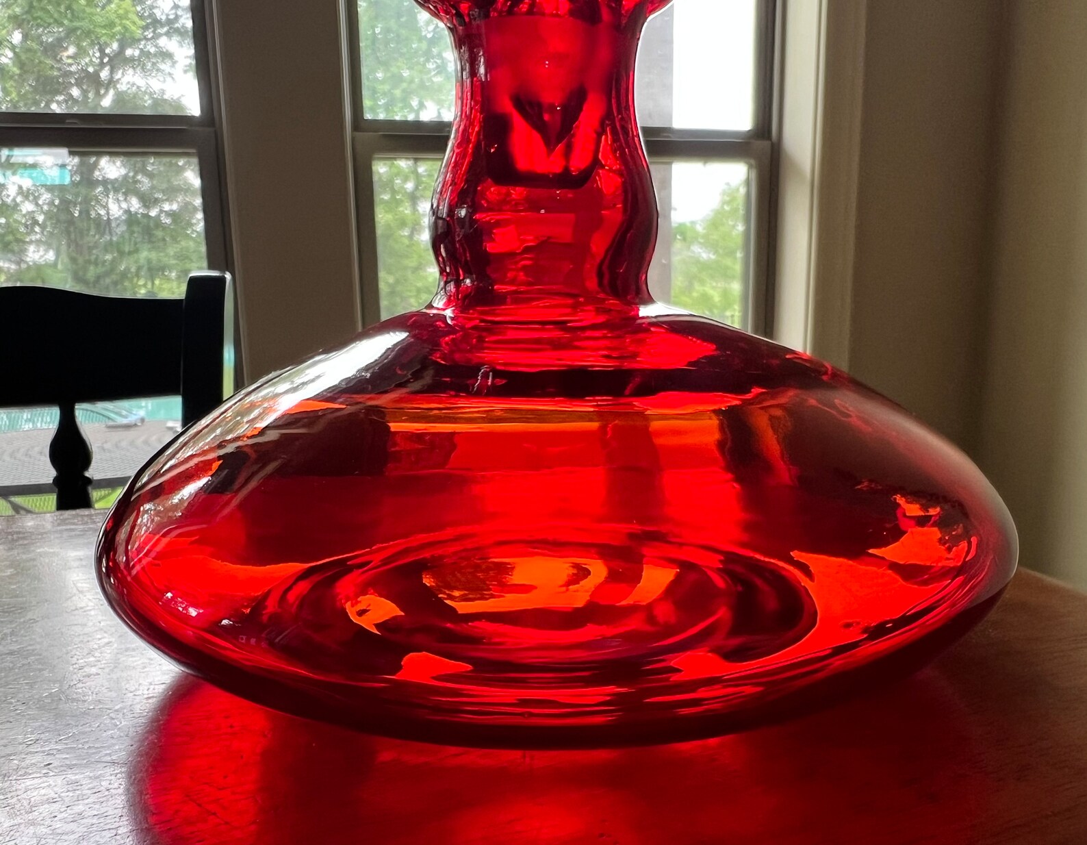 Blenko Style Ruby Red Amberina Glass Wine Decanter Flat Top Stopper MCM ...