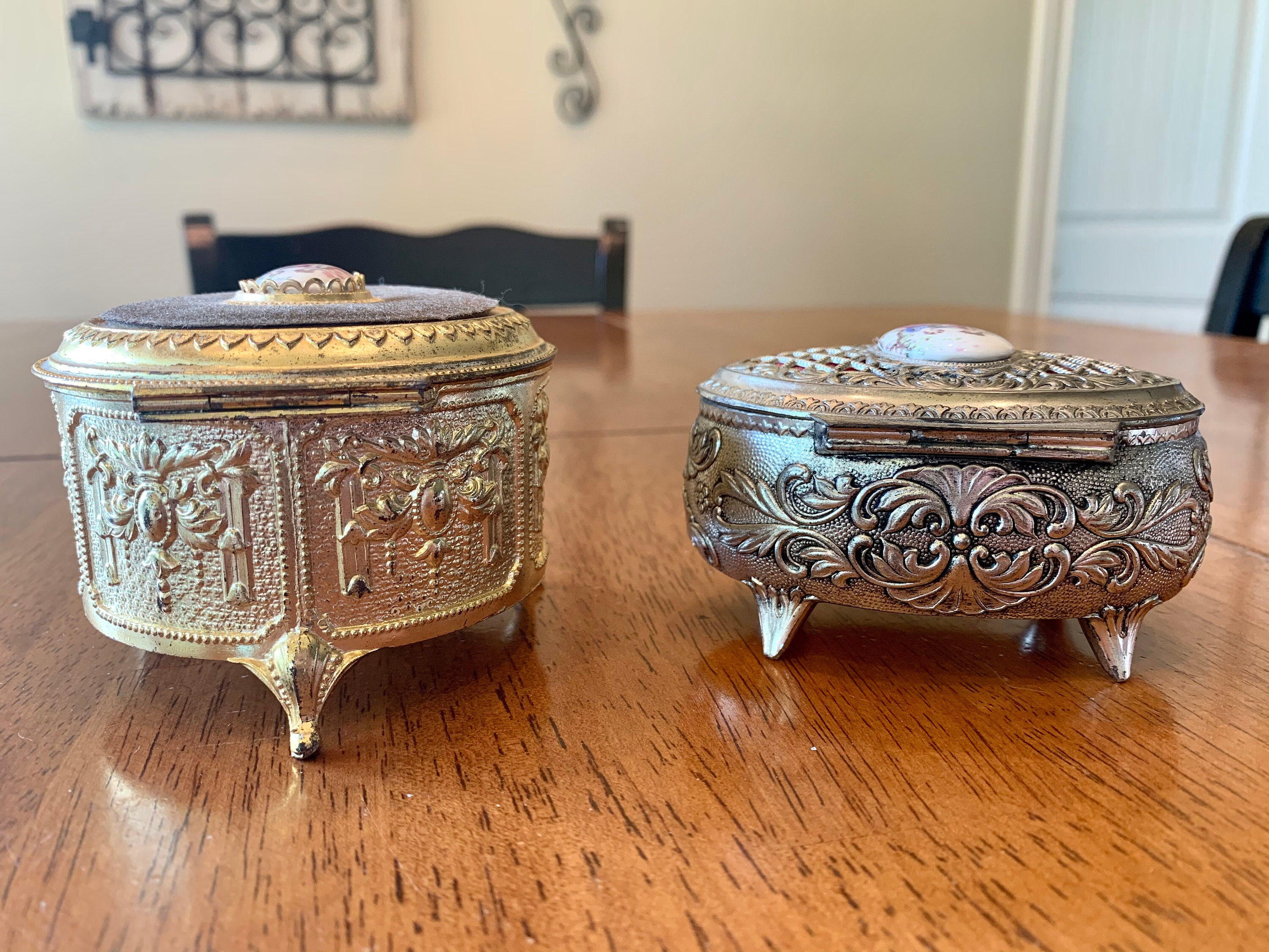 Vintage Set of 2 Metal Footed Trinket Boxes Victorian Man and - Etsy