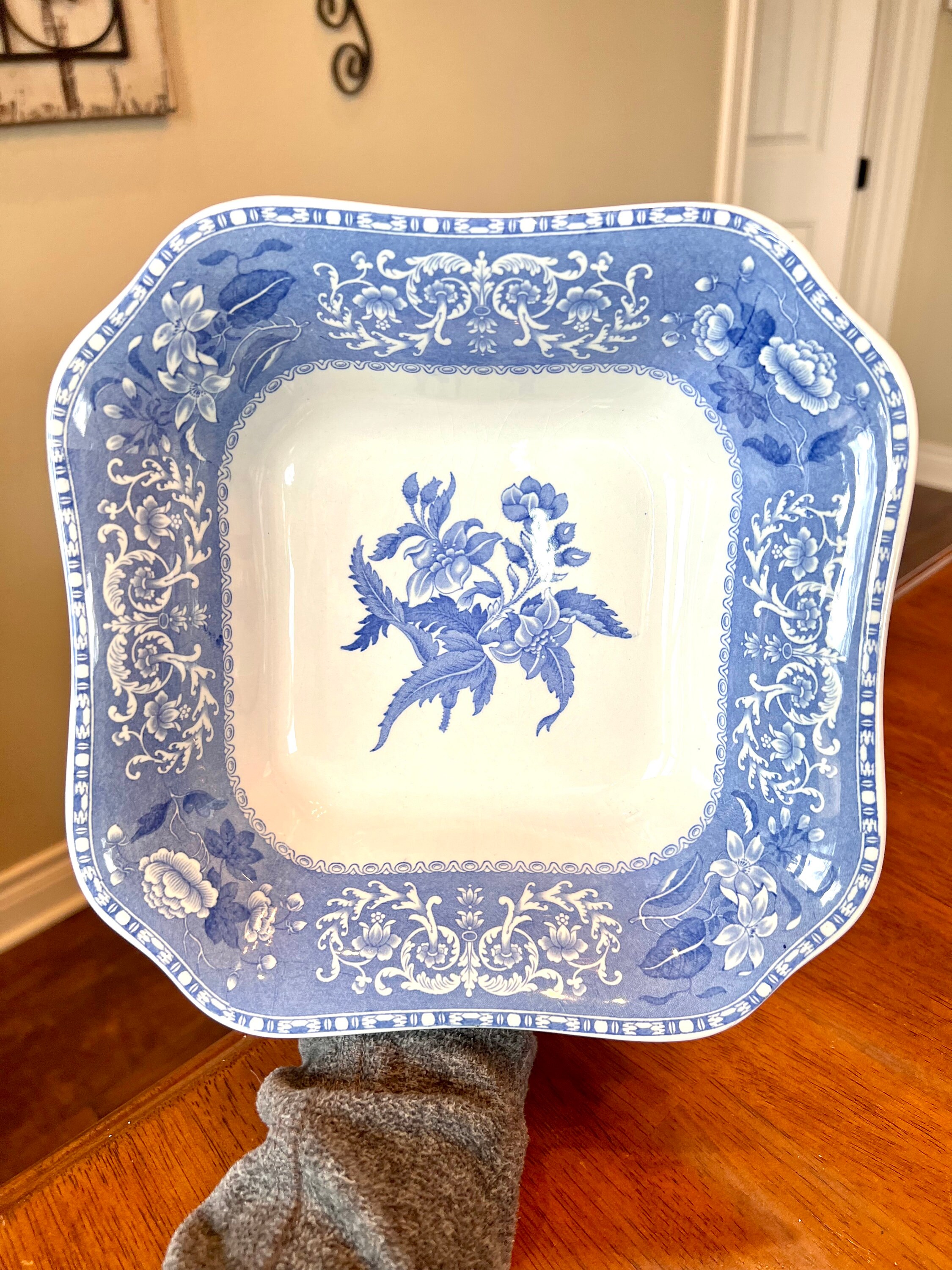 Copeland Spode Camilla Blue Vegetable Bowl Serving 9in. Square Vintage ...
