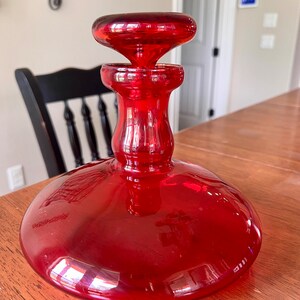 Blenko Style Ruby Red Amberina Glass Wine Decanter Flat Top Stopper MCM ...