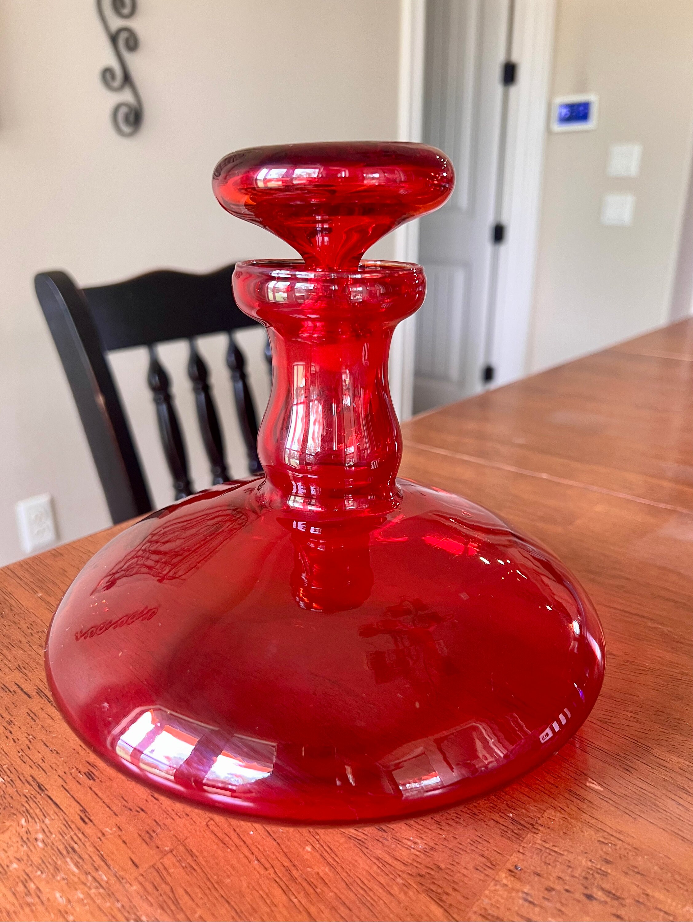 Blenko Style Ruby Red Amberina Glass Wine Decanter Flat Top Stopper MCM ...