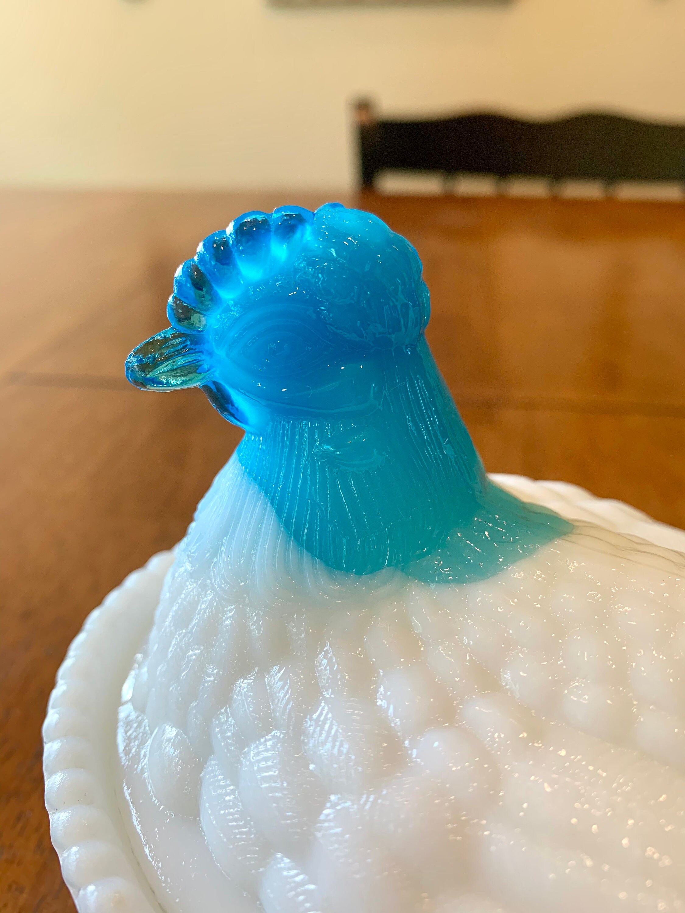 Vintage Chicken Hen Blue Head Milk Glass Covered Dish Westmoreland ...