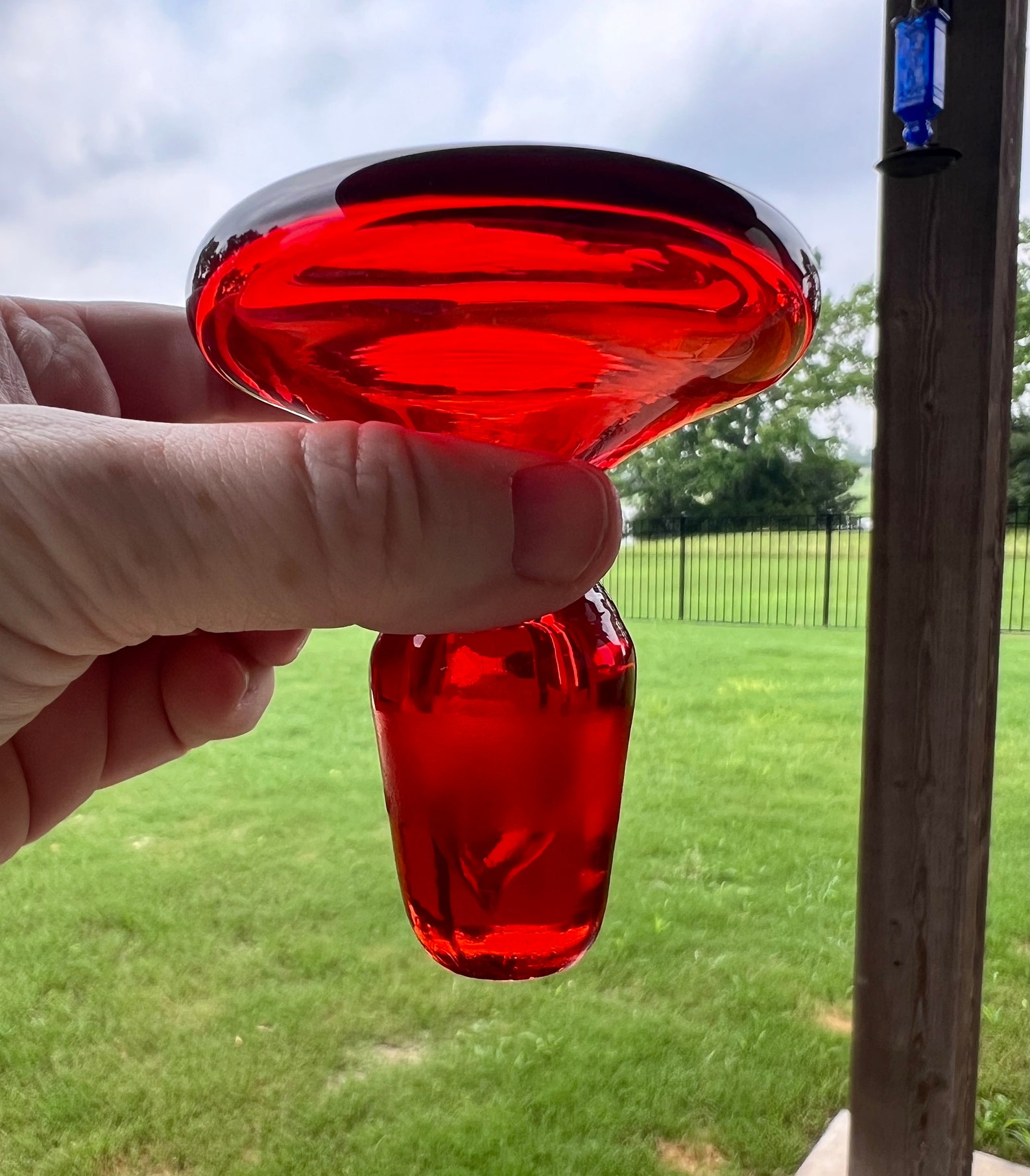Blenko Style Ruby Red Amberina Glass Wine Decanter Flat Top Stopper MCM ...