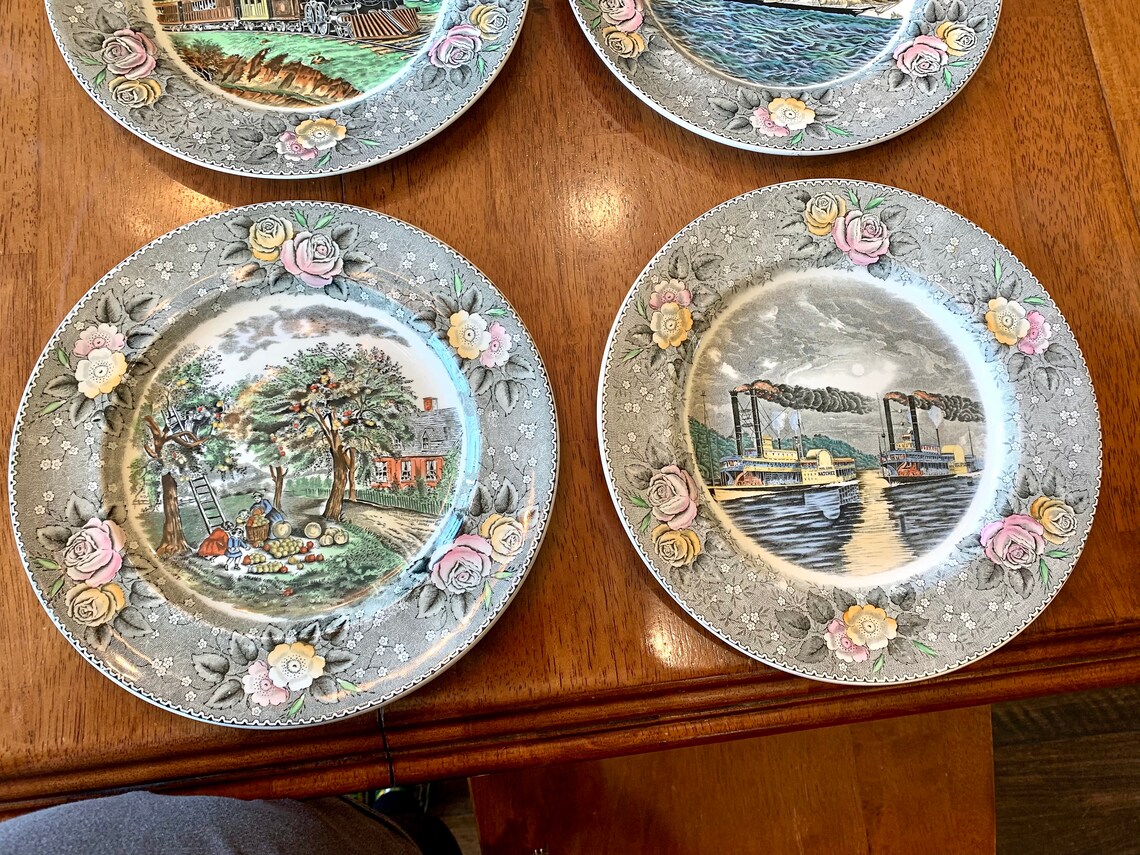 6 Vintage Adams Dinner Plates 10 5/8 Currier Ives - Etsy