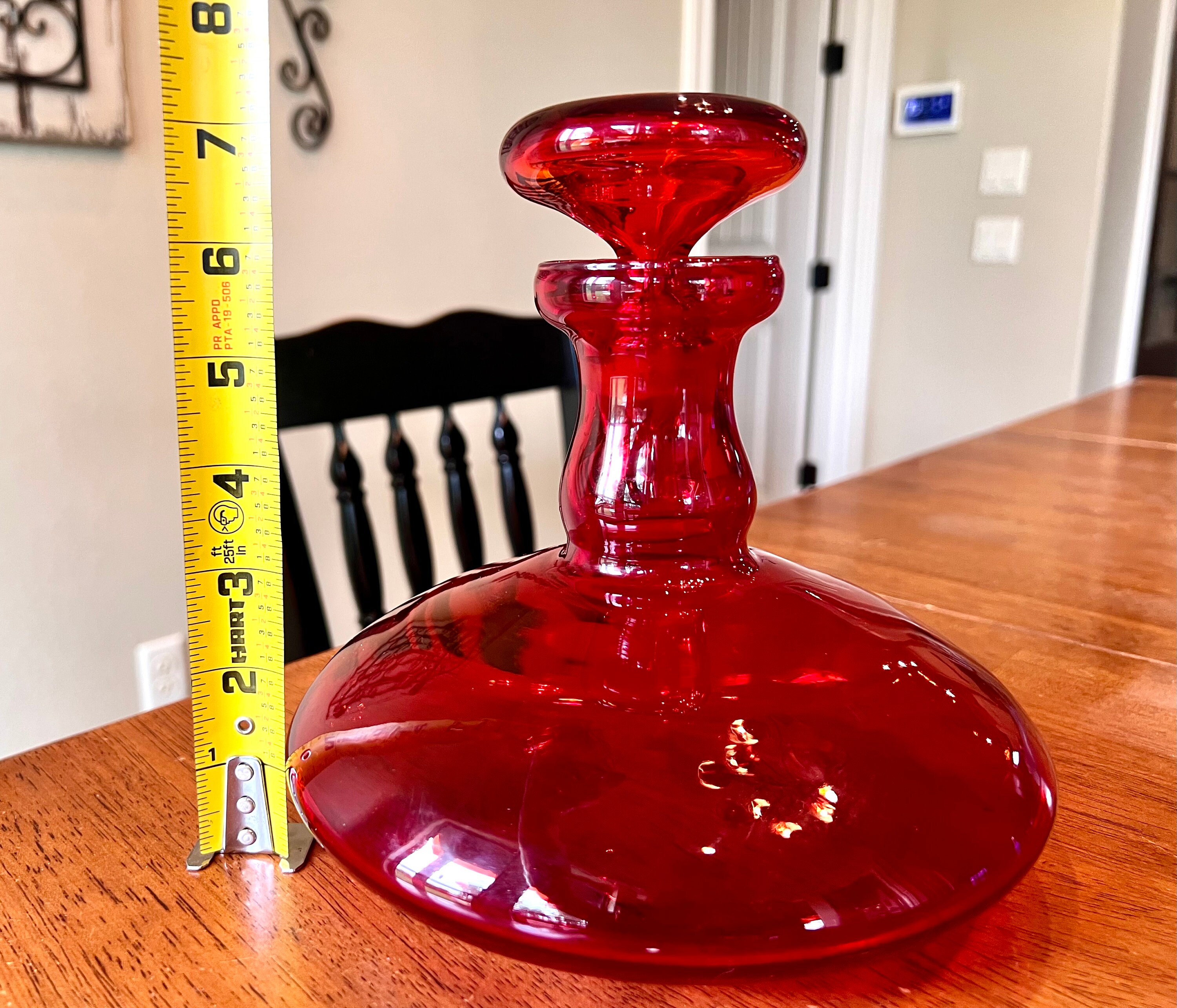 Blenko Style Ruby Red Amberina Glass Wine Decanter Flat Top Stopper MCM ...