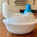 Vintage Chicken Hen Blue Head Milk Glass Covered Dish Westmoreland ...
