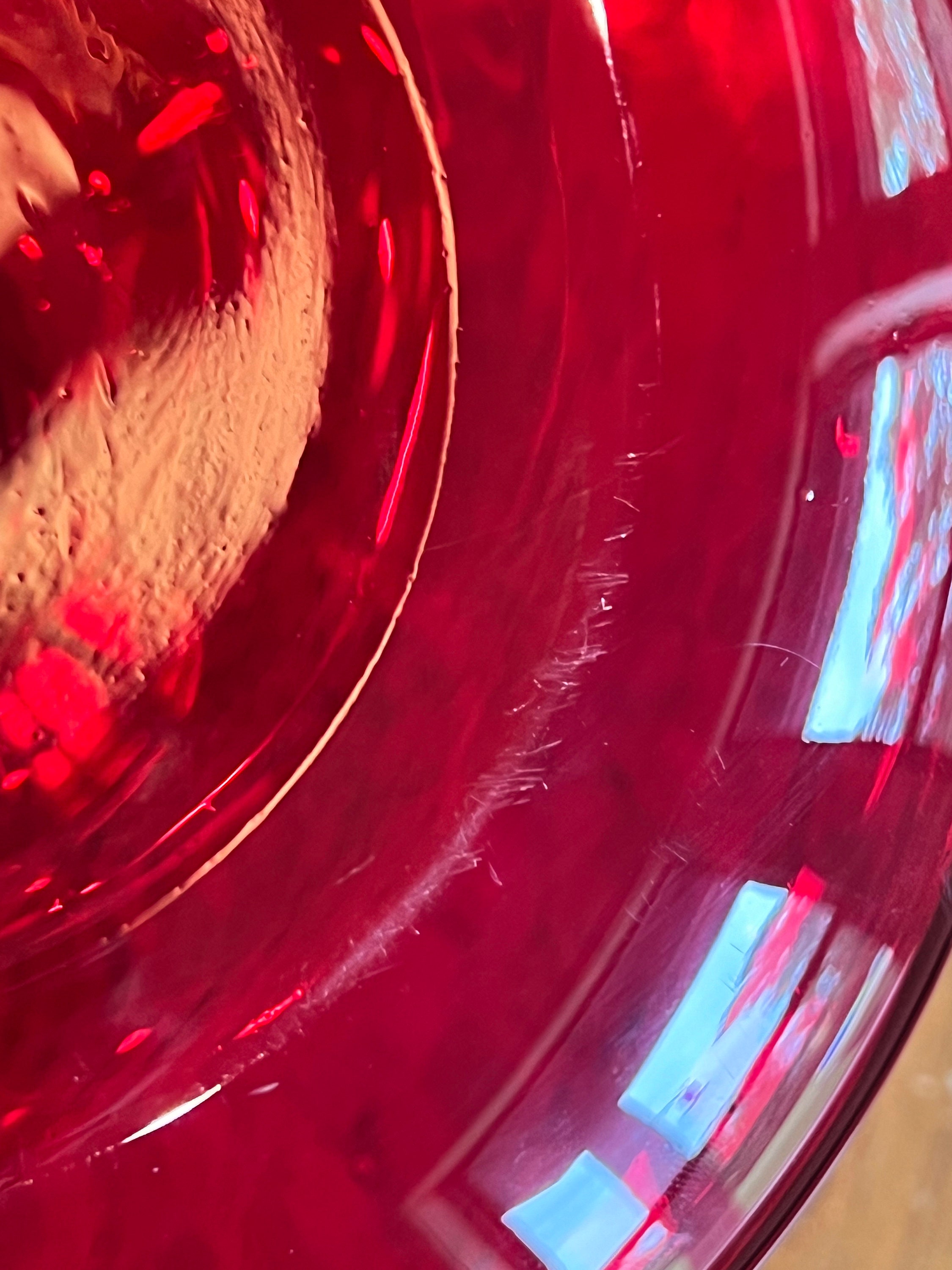 Blenko Style Ruby Red Amberina Glass Wine Decanter Flat Top Stopper MCM ...