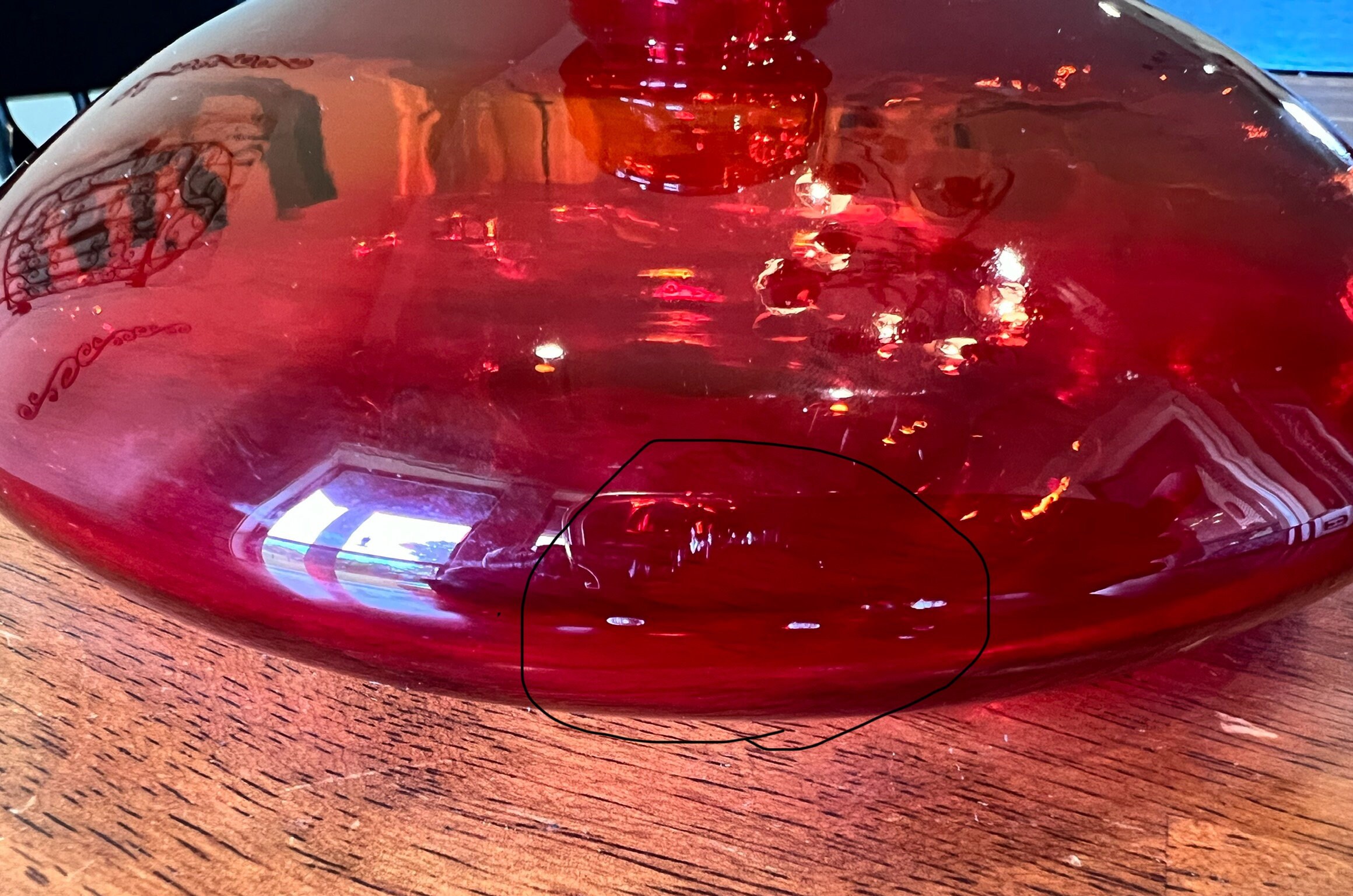 Blenko Style Ruby Red Amberina Glass Wine Decanter Flat Top Stopper MCM ...