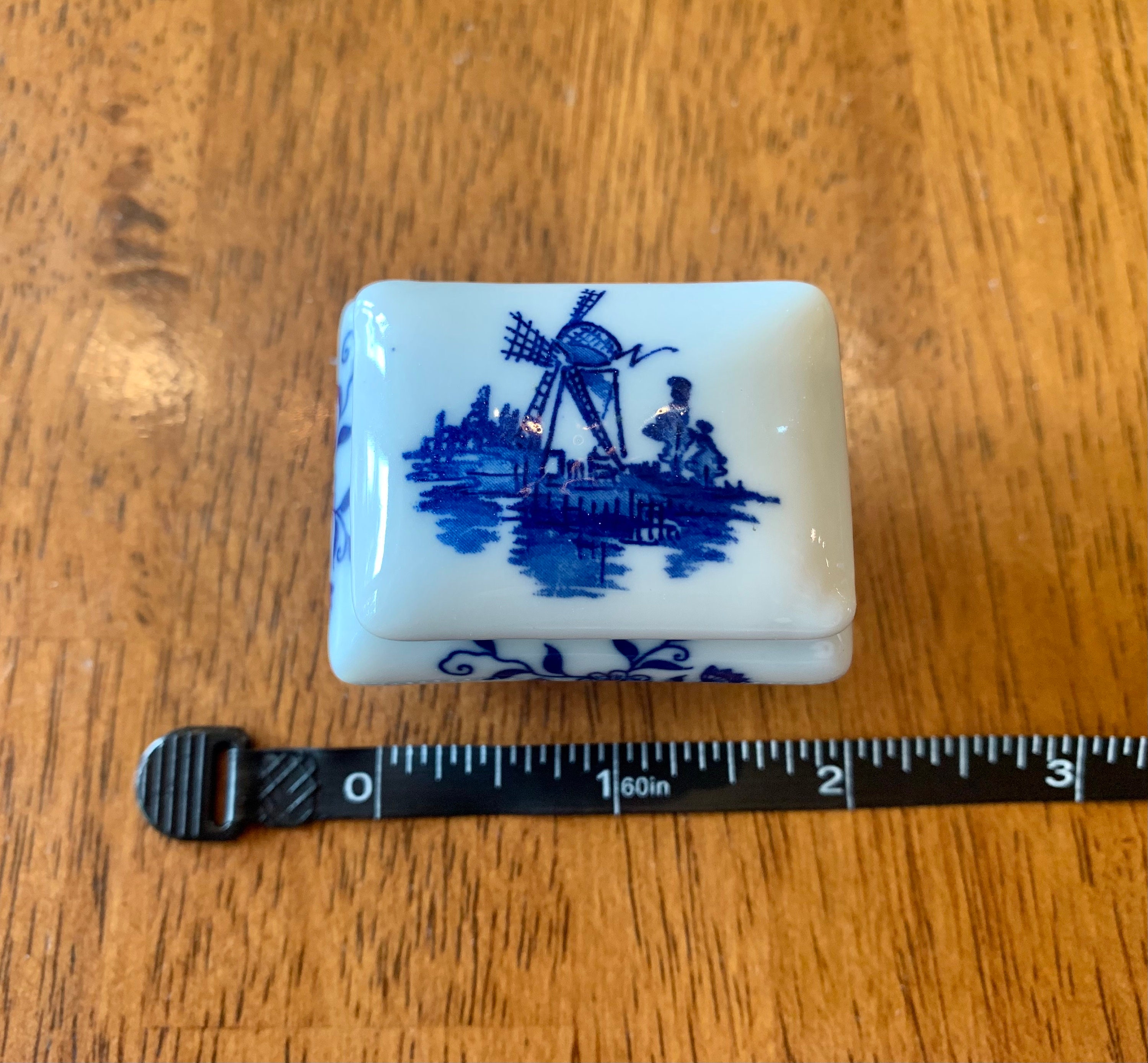 Blue and White Footed Porcelain Trinket Box W/ Windmill | Etsy