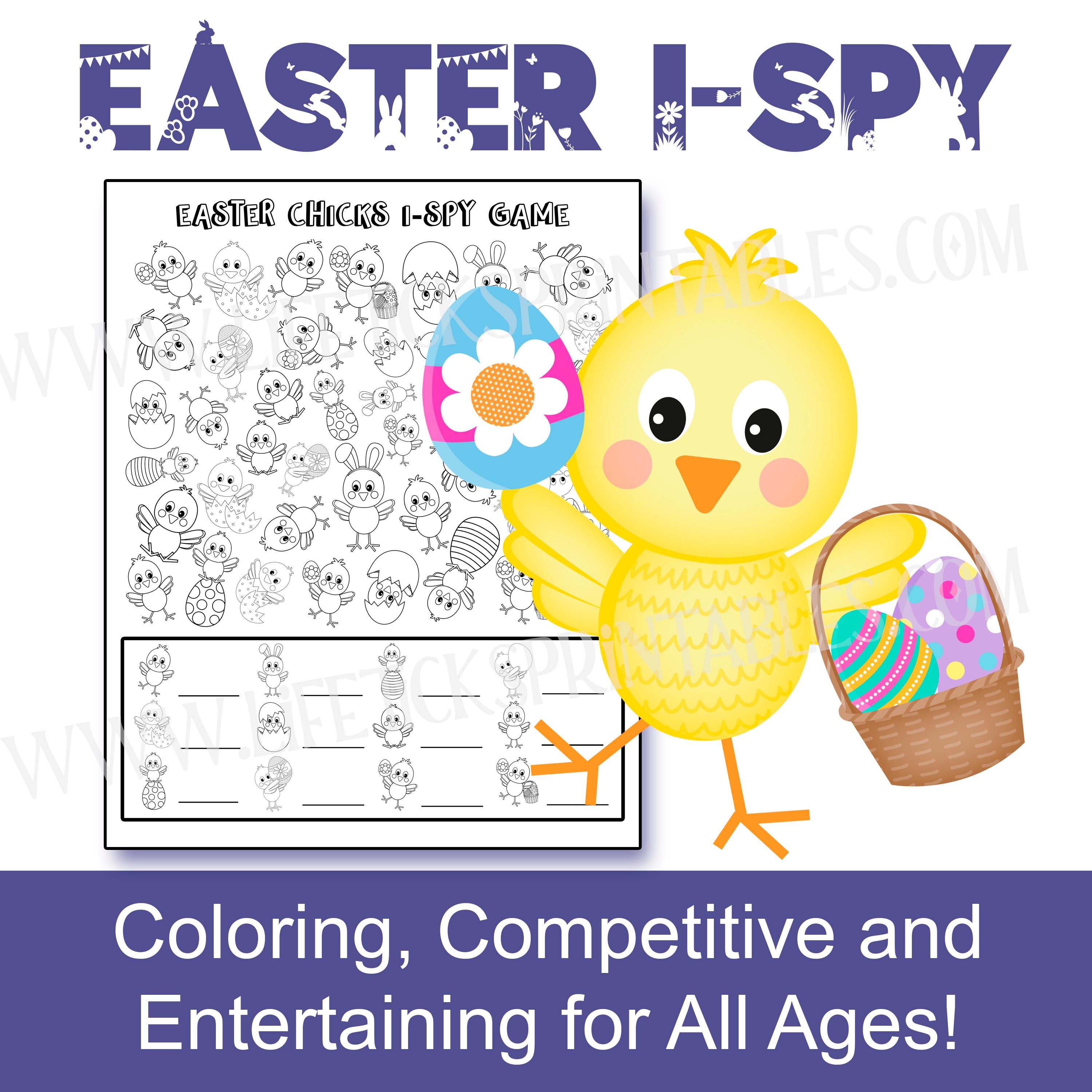 Easter Coloring I-SPY Instant Printable Pages Fun for All Ages Cute ...
