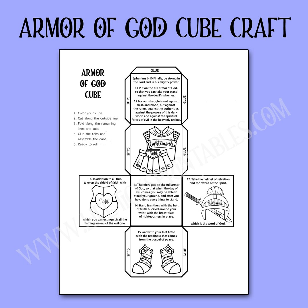 Armor of God Coloring Cube Craft: Ephesians 6 Bible Memory Verse ...