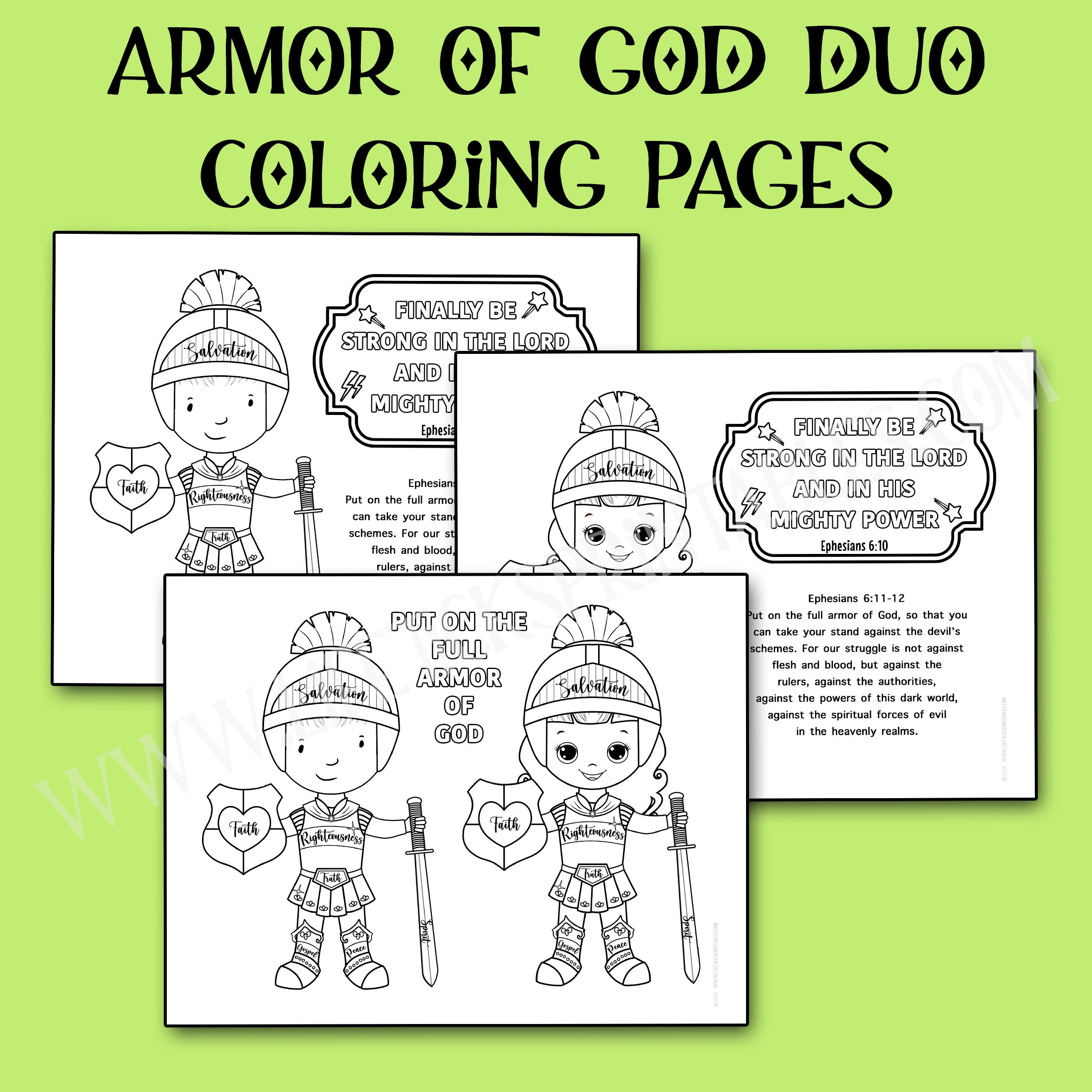 Armor of God Duo | Boy & Girl in Armor | Ephesians 6 Bible Coloring ...