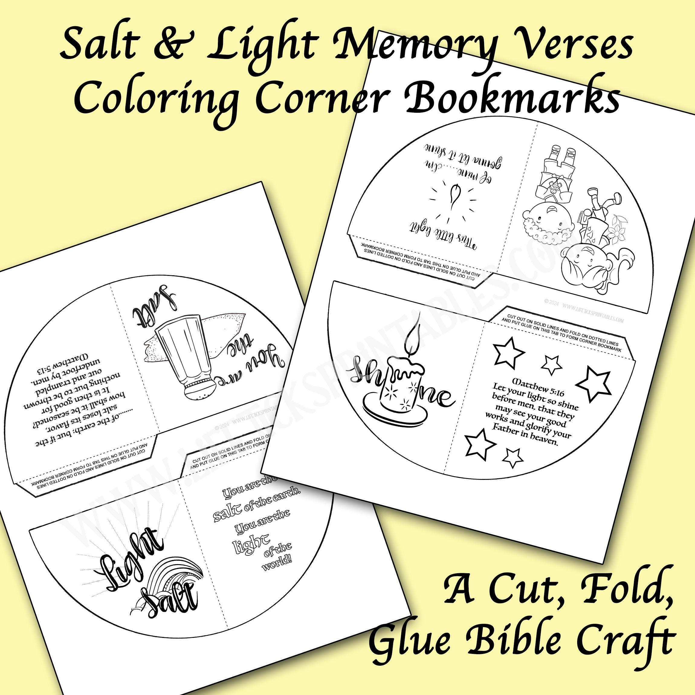 Salt & Light Bible Verse Corner Bookmarks Coloring Activity (PDF) - Etsy