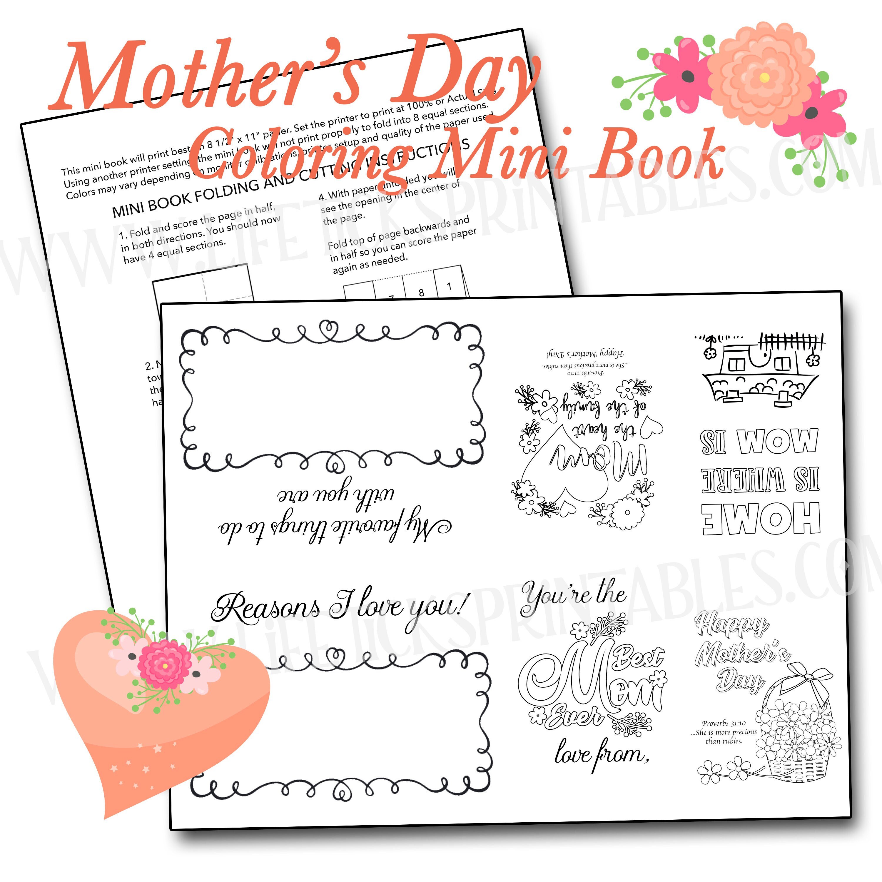 Mother's Day Coloring Mini Zine | A Mini Book That Can Be Used in Place ...